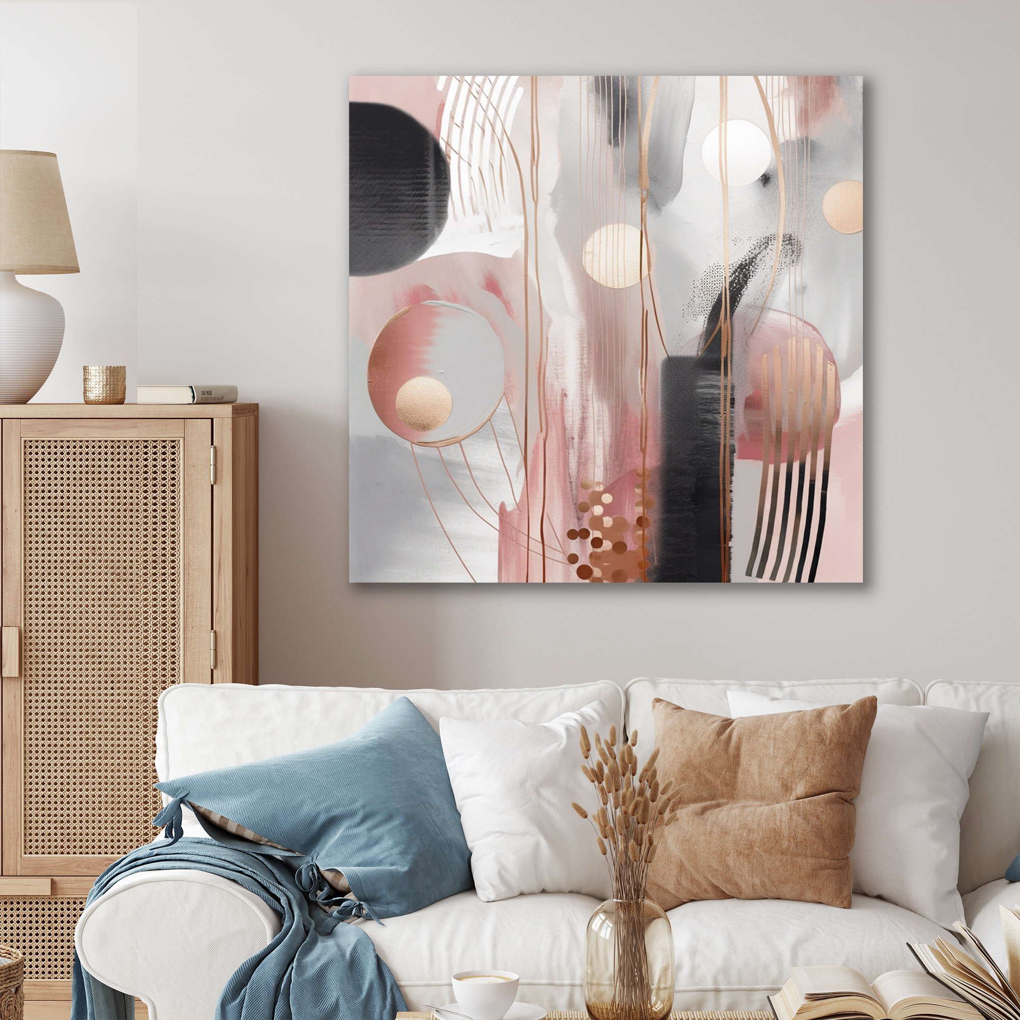 Ivy Bronx Pink Rosegold Circle Complexity II - Abstract Modern Shapes Transitional Metal Wall ...